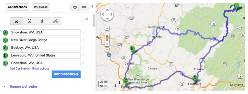 West Virginia Scenic Drives Map